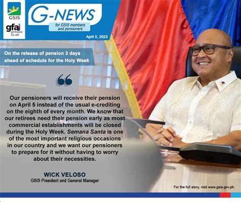 GSIS To Release April Pension 3 Days Ahead Of Schedule For The Holy