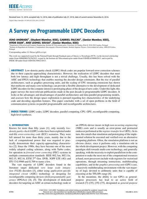 Pdf A Survey On Programmable Ldpc Decoders