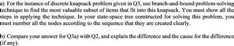 consider the instance of discrete knapsack problem