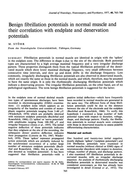 Benign Fibrillation Potentials In Normal Muscle And Their Correlation