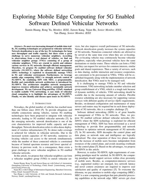 Pdf Exploring Mobile Edge Computing For 5g Enabled Software Defined Vehicular Networks