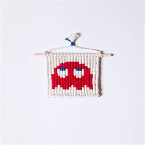Macrame Pixel Art Wall Hanging With Pac Man Ghost Pattern Etsy