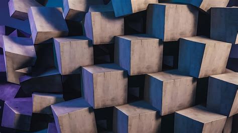 Random Shifted Rotated Grey Concrete Cube Boxes Block Background Wallpaper Premium Ai