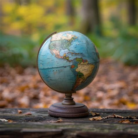 Premium Photo A Small Globe Sits On A Wooden Table