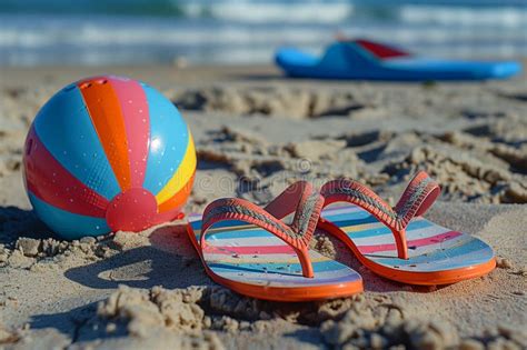 Beach Ball And Flip Flops On Sand Stock Image Image Of Relaxation