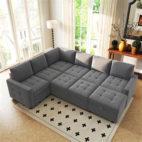 Bonzy Home Sectional Sofa Bed With Storage And Pull Out Sofa Couch For