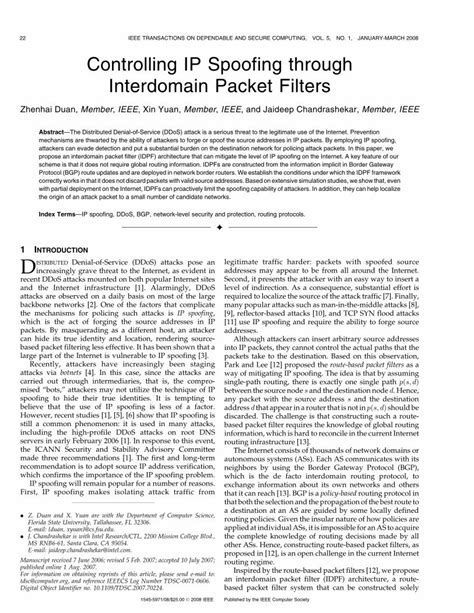 Pdf Basepapercontrolling Ip Spoofing Through Interdomain Packet Filters Dokumentips