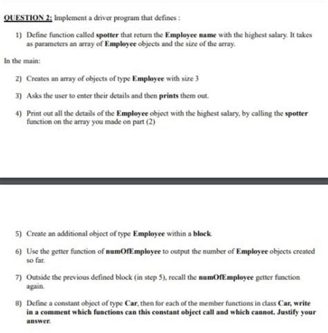 Solved Question 2 Implement A Driver Program That Defines