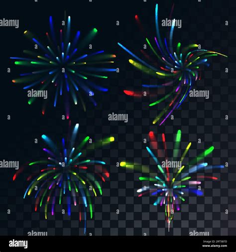 A Set Of Beautiful Salutes Fireworks Of Brilliant Abstract Energy