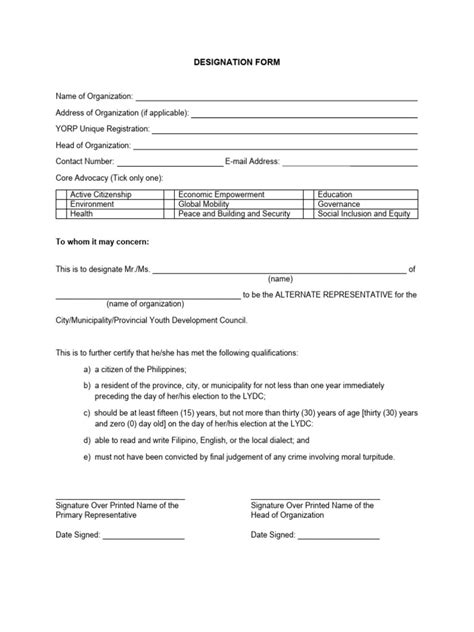Designation Form Pdf