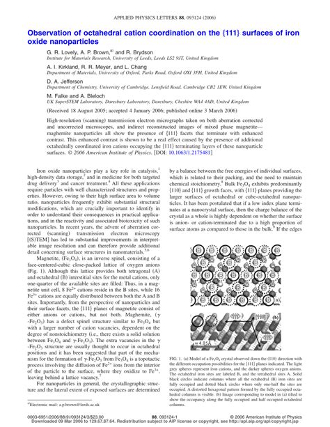 Pdf Observation Of Octahedral Cation Coordination On The 111 Surfaces Of Iron Oxide