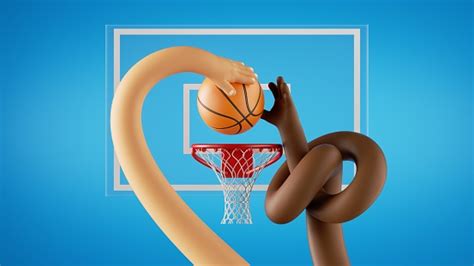 3d 렌더링 농구 게임 선수들은 바구니에 공을 던져 누워 아프리카와 백인 만화 캐릭터 손 파란색 배경에 고립 된 스포츠 클립 아트 3차원 형태에 대한 스톡 사진 및 기타