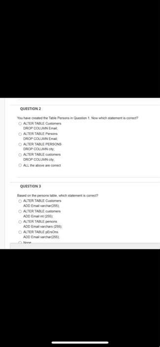 Which One Is Correct Create Table Persons Personid