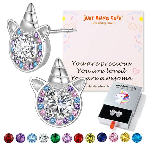 Justbeingcute Unicorn Earrings For Teen Girls With Created Diamond
