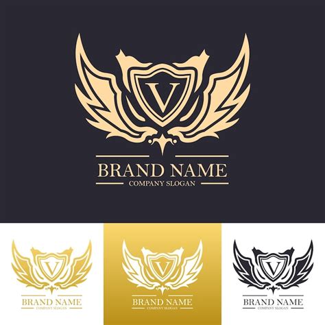 문자 V와 날개 개념이 있는 고급 로얄 빈티지 로고 디자인 프리미엄 벡터