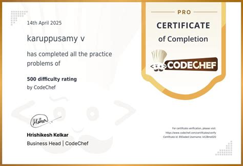 Codechef Problemsolving Codingjourney Certificate Milestone Karuppu Samy