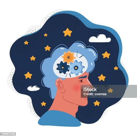 기어가있는 인간의 머리의 벡터 일러스트레이션 어두운 백라운드를 생각하는 머리 개념에 대한 스톡 벡터 아트 및 기타 이미지 개념 과학 교육 Istock