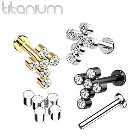 Implant Grade Titanium Internally Threaded White Cross Labret Pierced