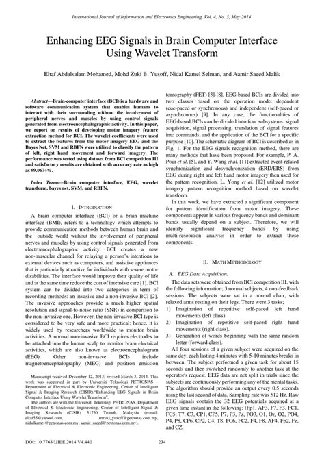 Pdf Enhancing Eeg Signals In Brain Computer Interface Using Wavelet Transform