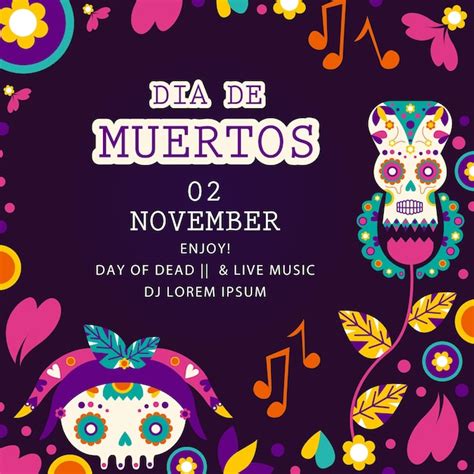 Diseño De Invitación A La Fiesta Del Día De Muertos Vector Premium