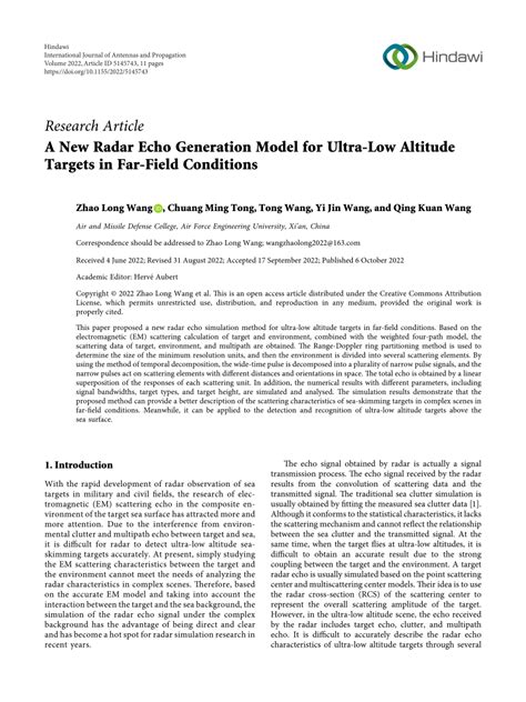 Pdf A New Radar Echo Generation Model For Ultra Low Altitude Targets In Far Field Conditions