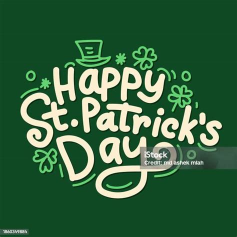 행복 한 성 패트릭의 날 벡터 일러스트 레이 션 성 패트릭의 날 인사말 카드 와 클로버 모양 와 가지 벡터 손 글씨 아일랜드 축하 디자인입니다 맥주 축제 레터링 타이포