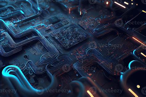 Illustration Of Macro Shot Of Circuit Cyberspace Board With Computer Motherboard Component