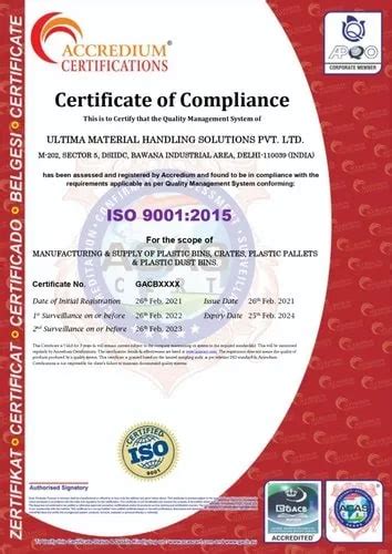 Certificate Ultima Material Handling Solutions Private Limited From