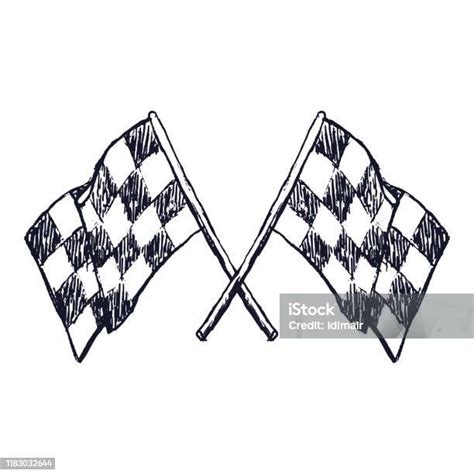 두 체커 경주 플래그 교차 낙서 스타일 스케치 일러스트 손으로 그린 벡터 바둑판무늬 깃발에 대한 스톡 벡터 아트 및 기타 이미지 바둑판무늬 깃발 드로잉 스케치
