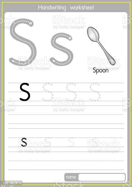 알파벳 문자 S 어퍼 케이스 또는 영어 학습 연습 Abc를위한 대문자와 숟가락의 벡터 그림 0명에 대한 스톡 벡터 아트 및 기타 이미지 0명 가정 주방 가정용 시설