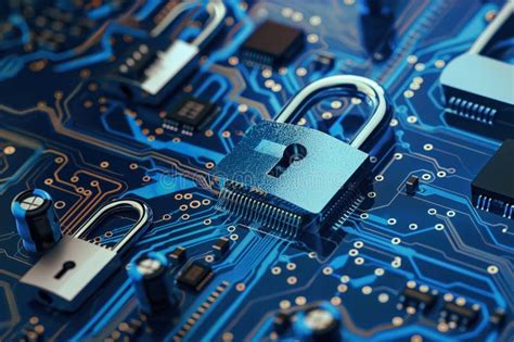 Locks On Blue Integrated Circuit Represent Cyber Security Concept