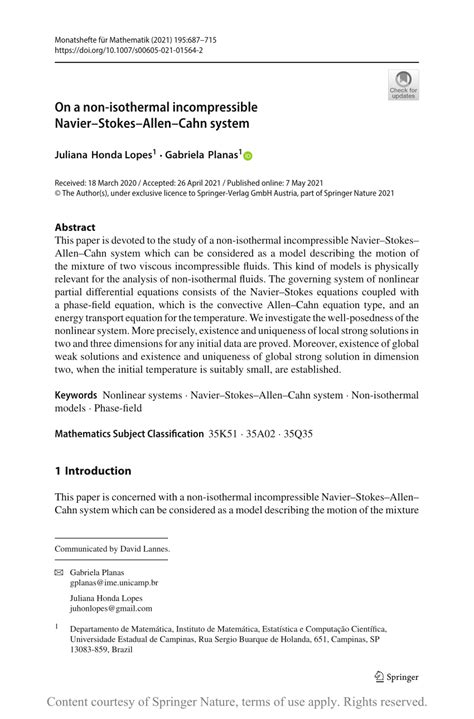 On A Non Isothermal Incompressible Navierstokesallencahn System Request Pdf