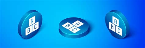 파란색 배경에서 격리된 아이콘을 차단하는 등색 Abc 블록입니다 문자 A B C 블루 원 버튼알파벳 큐브 벡터 일러스트레이션 3차원 형태에 대한 스톡 벡터 아트 및 기타