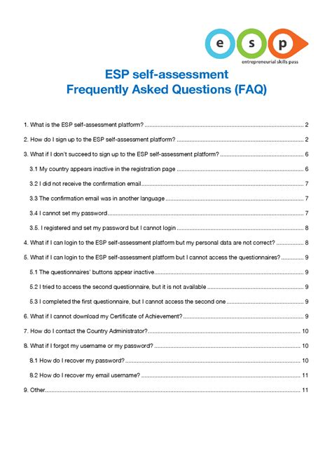 Esp Self Assessment Frequently Asked Questions Faq Exams Business