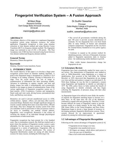 Fingerprint Verification System A Fusion Approach International