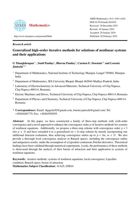 Pdf Generalized High Order Iterative Methods For Solutions Of Nonlinear Systems And Their