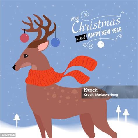 Kartu Ucapan Dengan Rusa Natal Ilustrasi Vektor Ilustrasi Stok Unduh