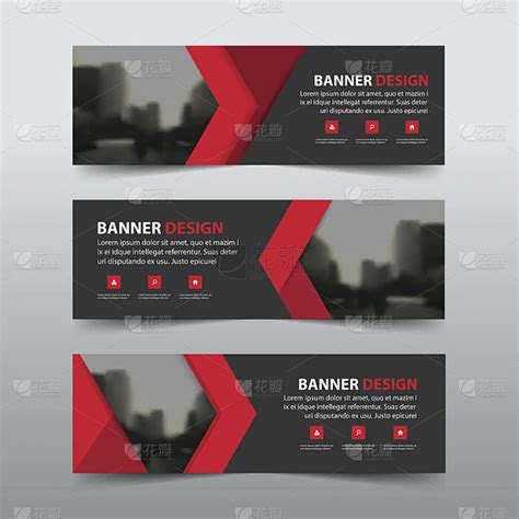 红色抽象三角形企业业务横幅模板，横向广告业务横幅布局模板平面设计集，干净抽象封面标题背景为网站设计素材 花瓣网