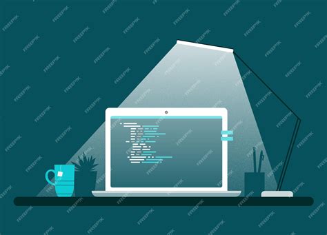 Premium Vector Program Code On Laptop Screen Workplace Of A