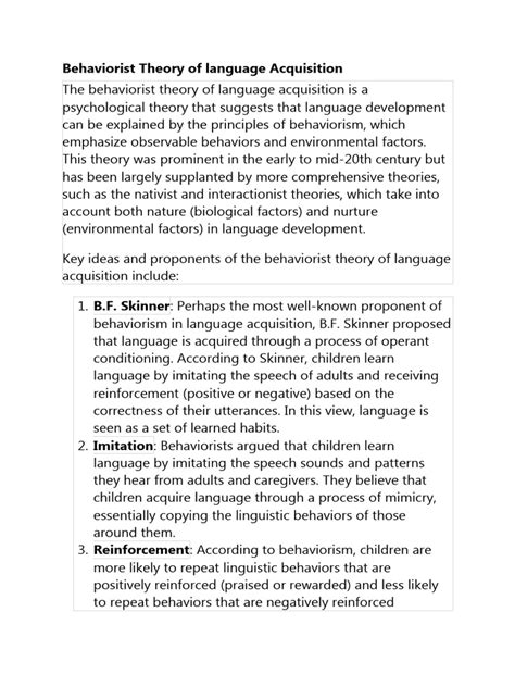 Behaviorist Theory Of Language Acquisition Pdf Language Acquisition
