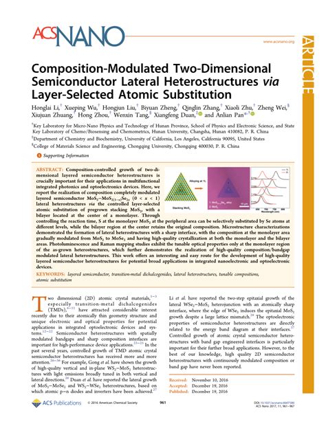 Pdf Composition Modulated Two Dimensional Semiconductor Lateral Heterostructures Via Layer