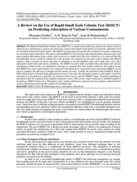 A Review On The Use Of Rapid Small Scale Column Test Rssct Pdf Adsorption Arsenic