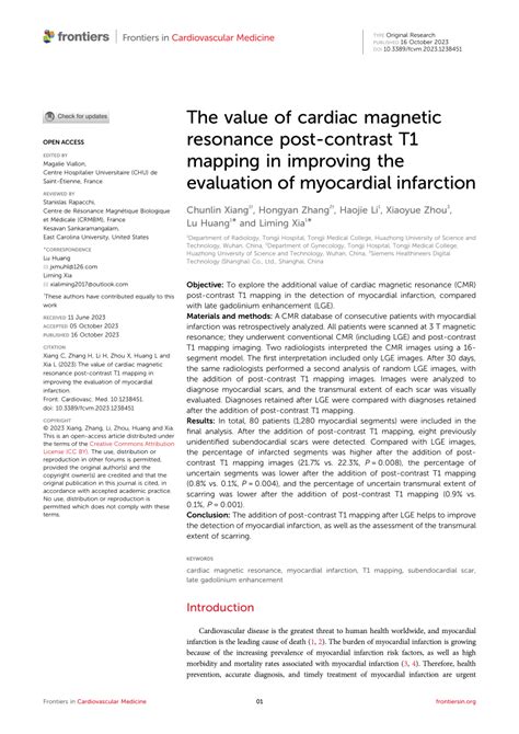 Pdf The Value Of Cardiac Magnetic Resonance Post Contrast T1 Mapping