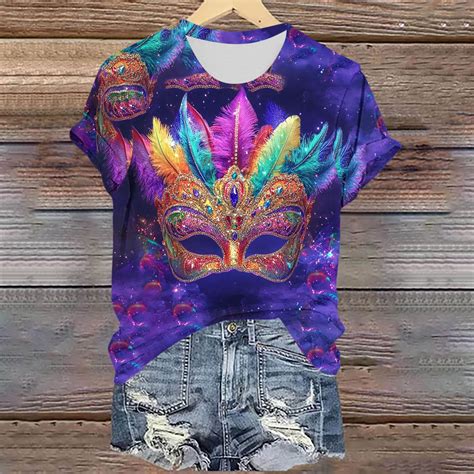 Jsaierl Womens Mardi Gras Tshirts Cute Carnival Themed Mask Graphic