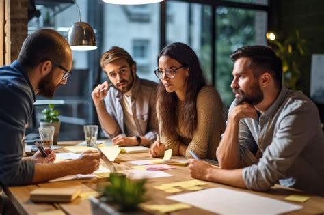 Premium Ai Image A Photo Of A Team Brainstorming And Discussing Ideas In A Creative Workspace