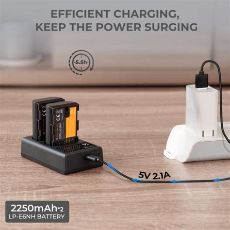 Batteria Kandf Concept Lp E6nh Kit Caricabatteria A Doppio Slot Da 2