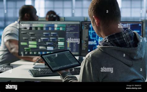 Computer Scientist In Data Center Uses Artificial Intelligence Neural Networks Doing Computing