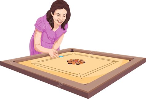 Vector Of Woman Playing Carom Game Carom Tournament Disk Vector Carom