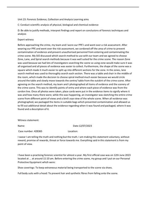 Btec Applied Science Unit 23 C D Forensic Evidence Unit 23 Forensic Evidence Collection And