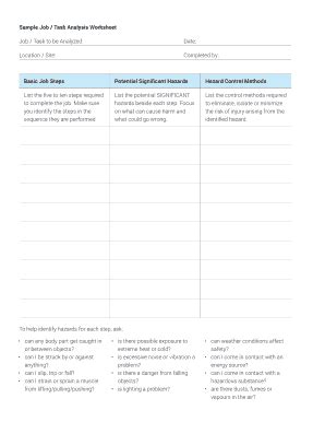 Job Task Analysis Template Fill Online Printable Fillable Blank PdfFiller